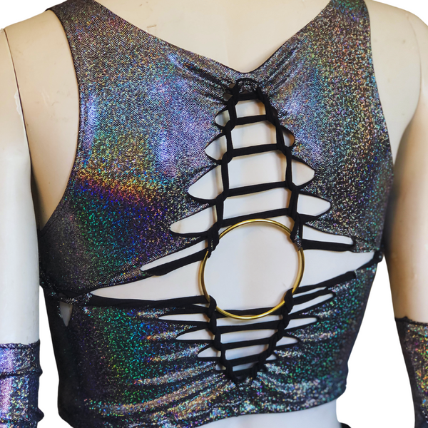 Holographic Crop Top - Slit Weave